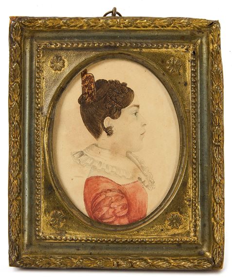 Rufus Porter | Portrait of a lady in a red dress. (1825) | MutualArt