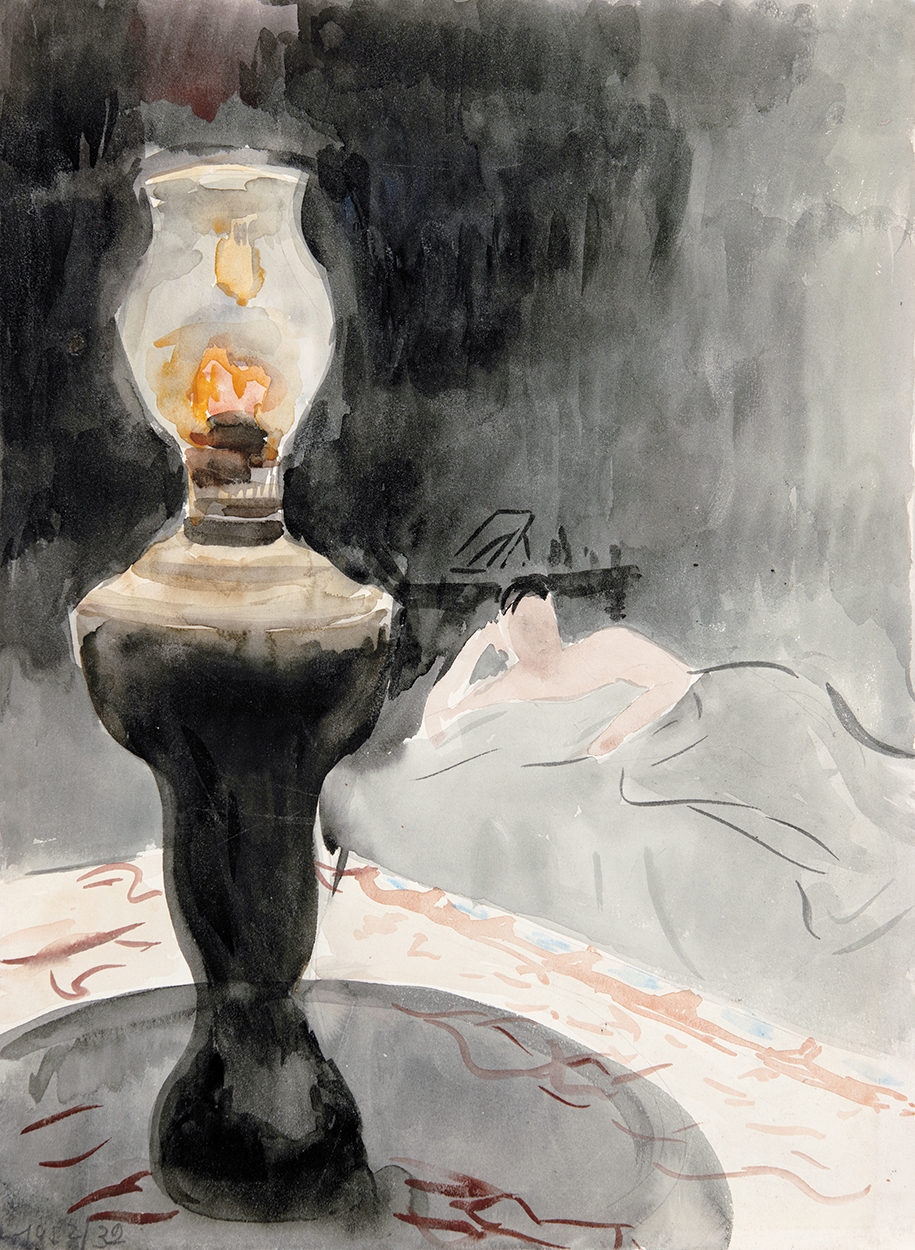Aurél Bérnath | Still-life with Petroleum Lamp (Alice in her Bed by the ...