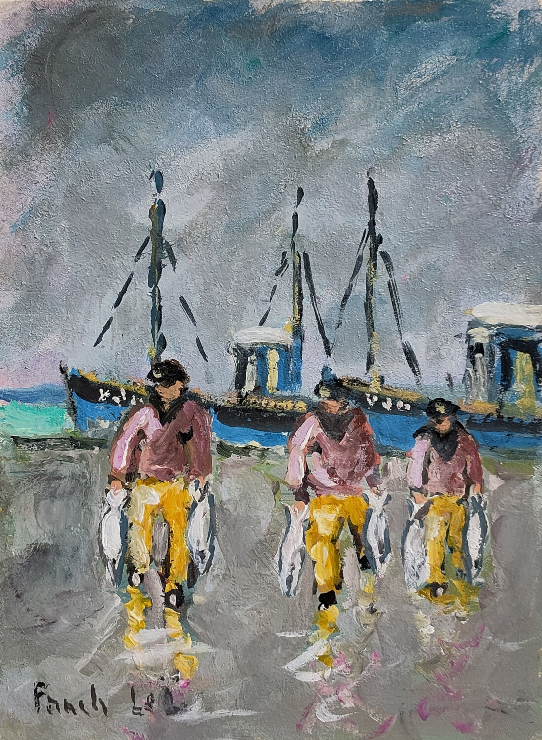 Fanch Lel | Débarquement du thon à l'île d'Yeu Pochade | MutualArt