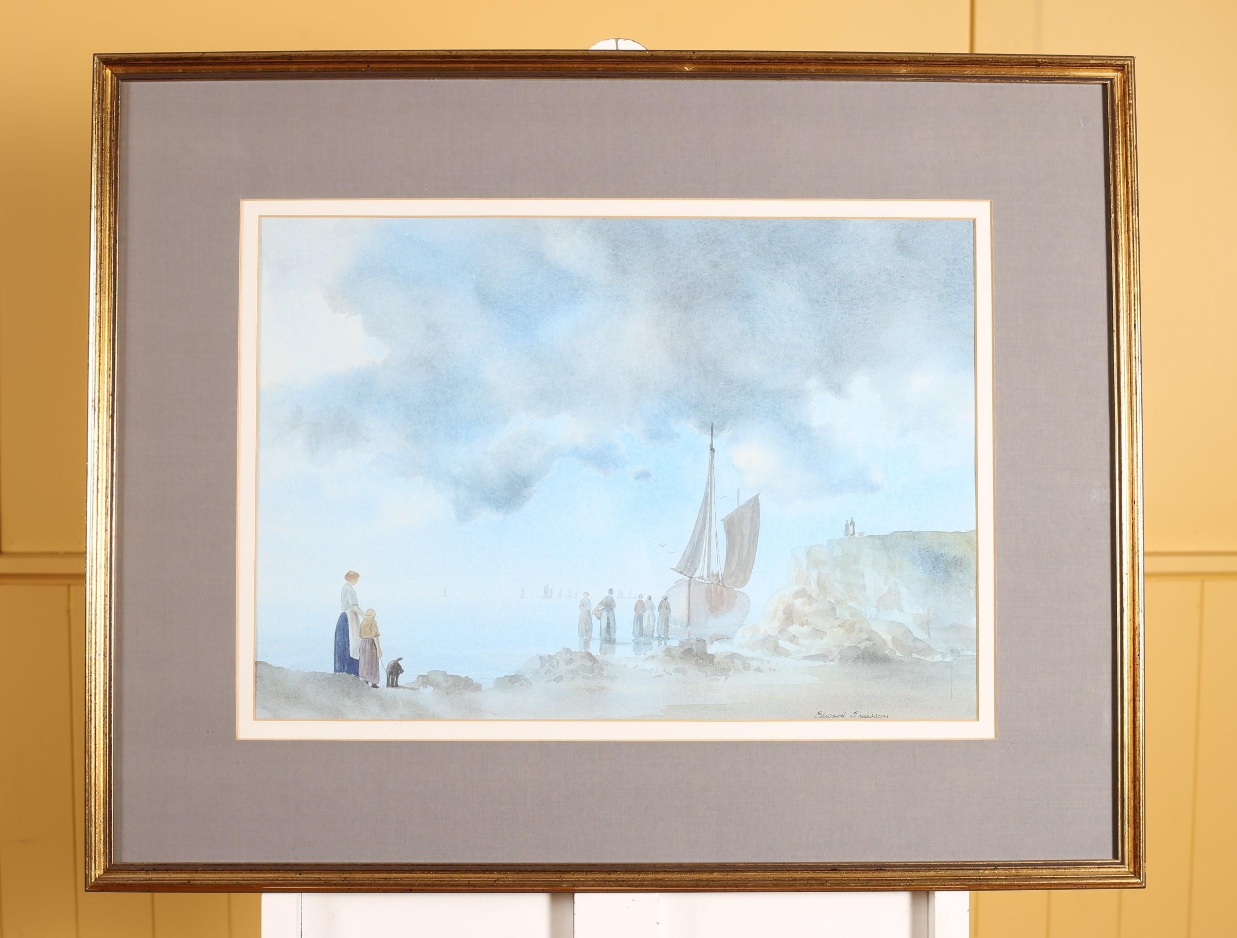 Edward Emerson | EDWARD EMERSON Seashore with Figures and Sailing Boat ...