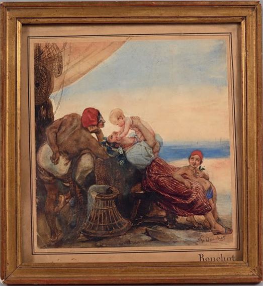 François Bouchot | Fishermen's family Watercolor | MutualArt
