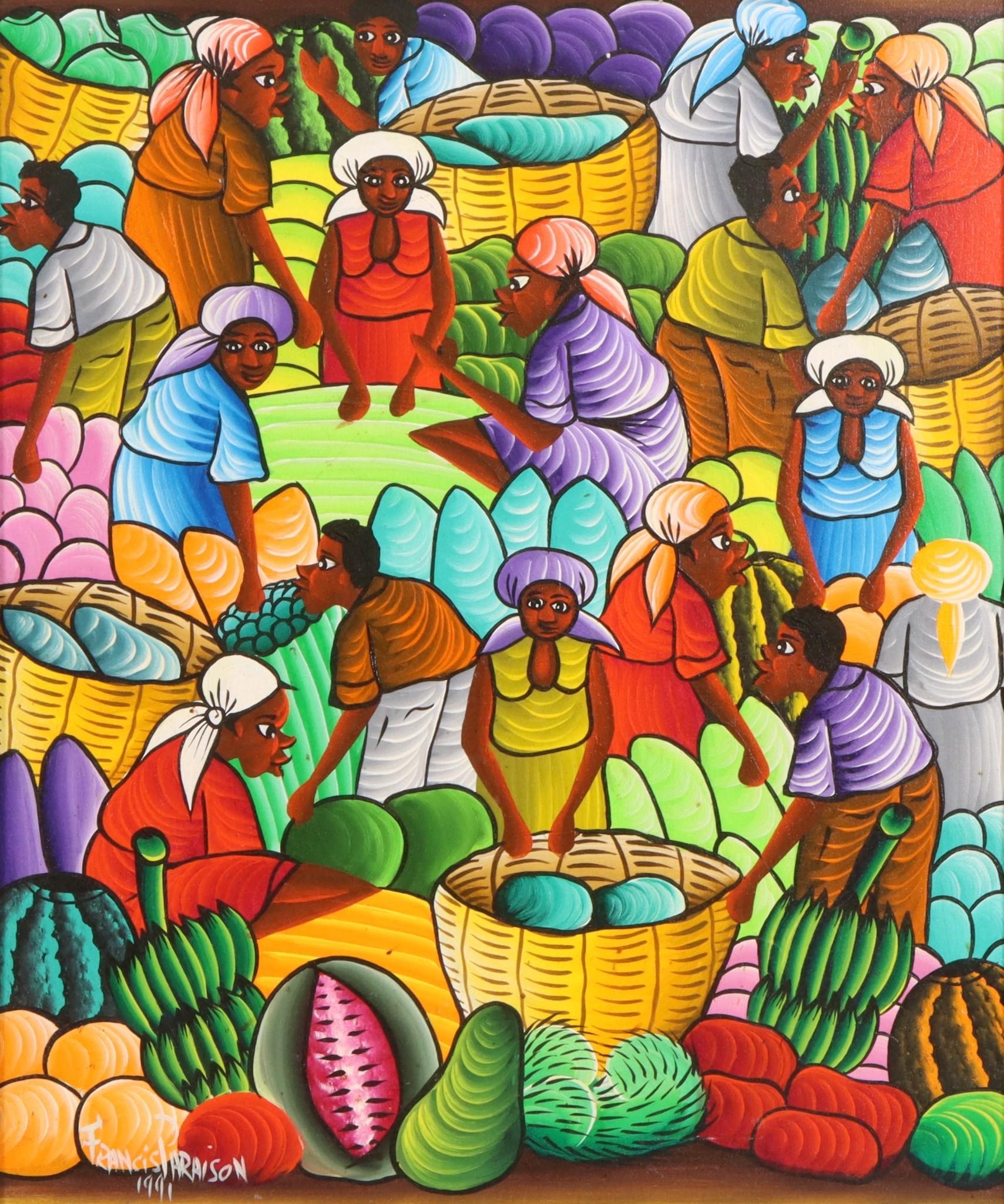 Francis Paraison | Haitian folk art market scene (1991) | MutualArt