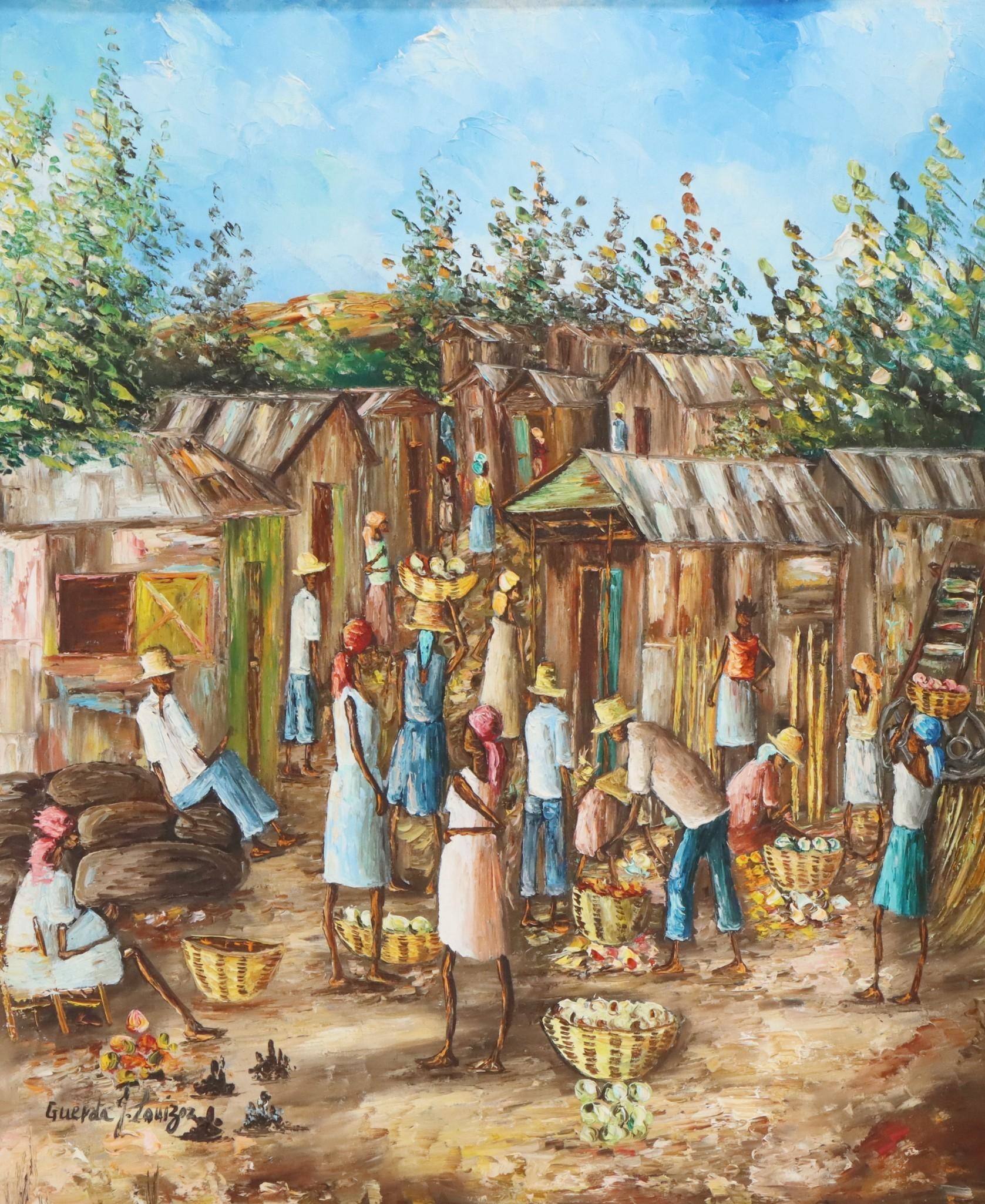 Guerda Louizor | Haitian folk art village scene | MutualArt