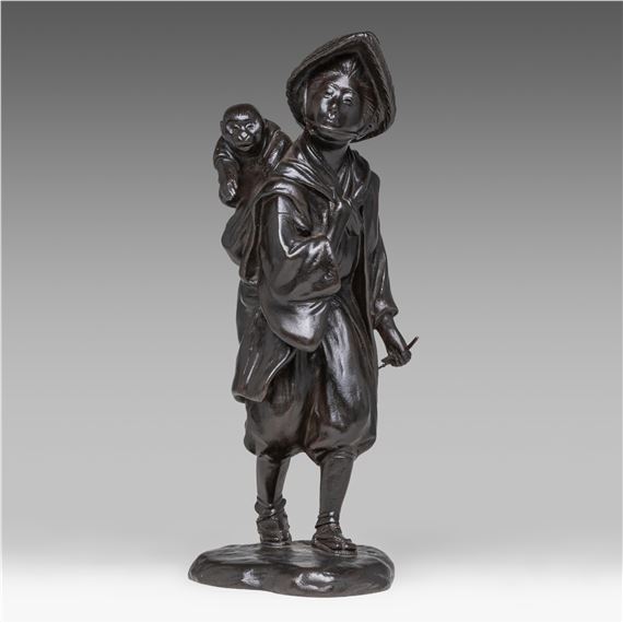 Japanese School | Okimono Figure Of A Walker With A Monkey At His ...
