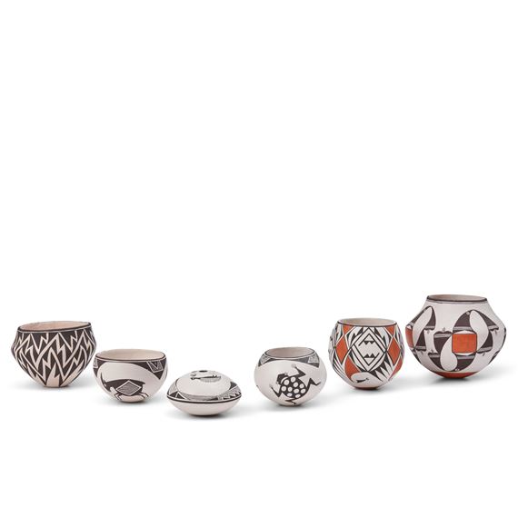 Lucy M. Lewis | Six Lewis family pottery vessels | MutualArt