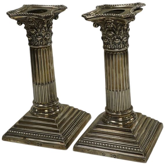 William Comyns | A pair of late Victorian silver Corinthian column ...