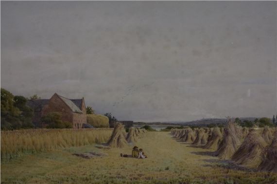 Peter Ghent | figures relaxing in a hay field, image x cm (1856 ...