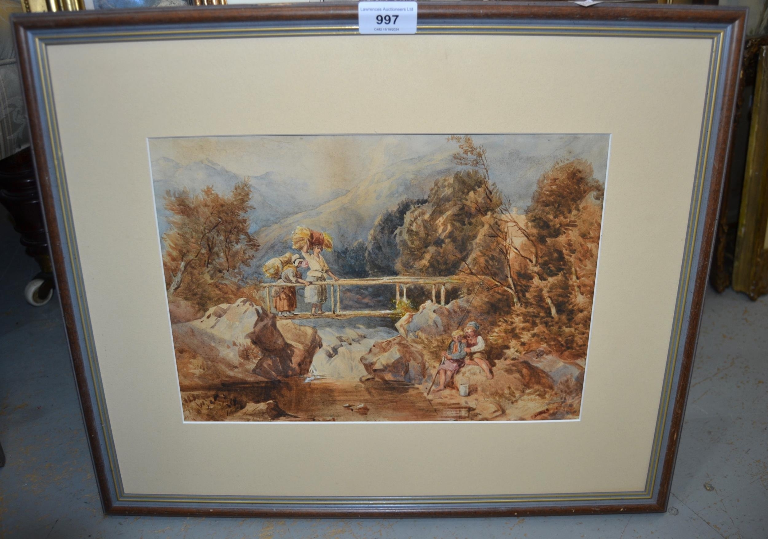 John Frederick Taylor | figures crossing a rustic bridge | MutualArt