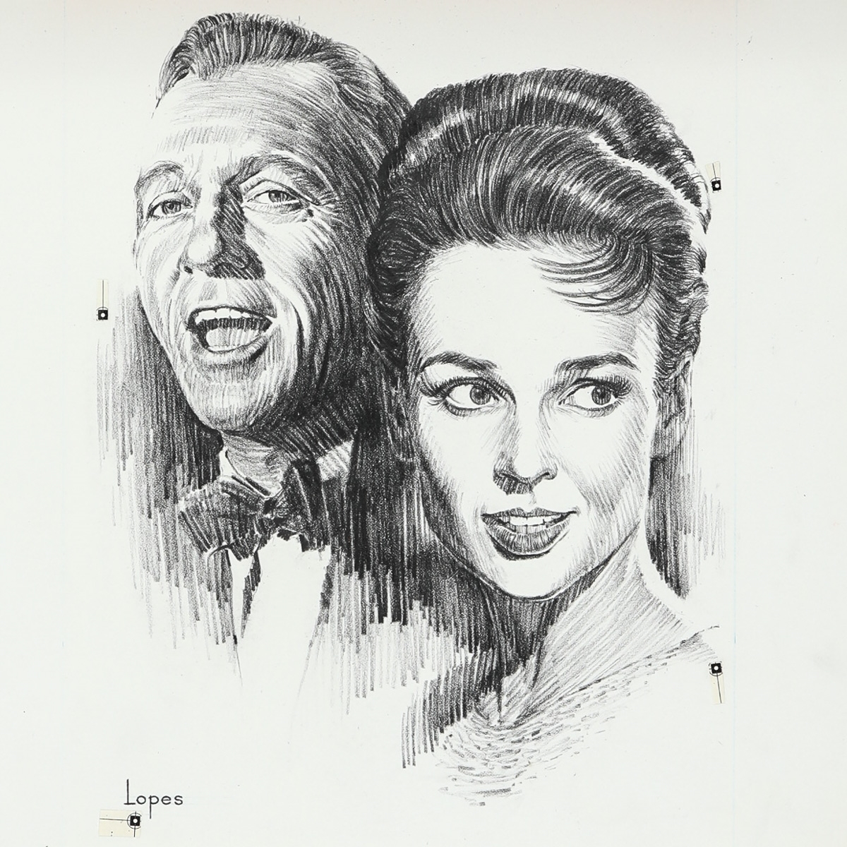 John Lopes | “Bing & Kathryn Crosby” Original Drawing | MutualArt