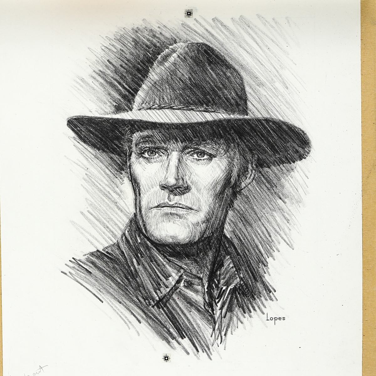 John Lopes | 1966 “Chuck Connors” Original Drawing | MutualArt