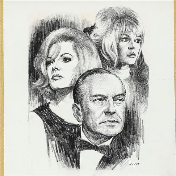John Lopes | 1965 “Fredric March and Brigitte Bardot” Original Drawing ...