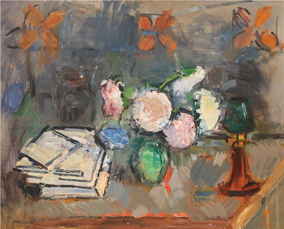 Alexandru Ciucurencu | Still Life with Books and Chrysanthemums [1941 ...