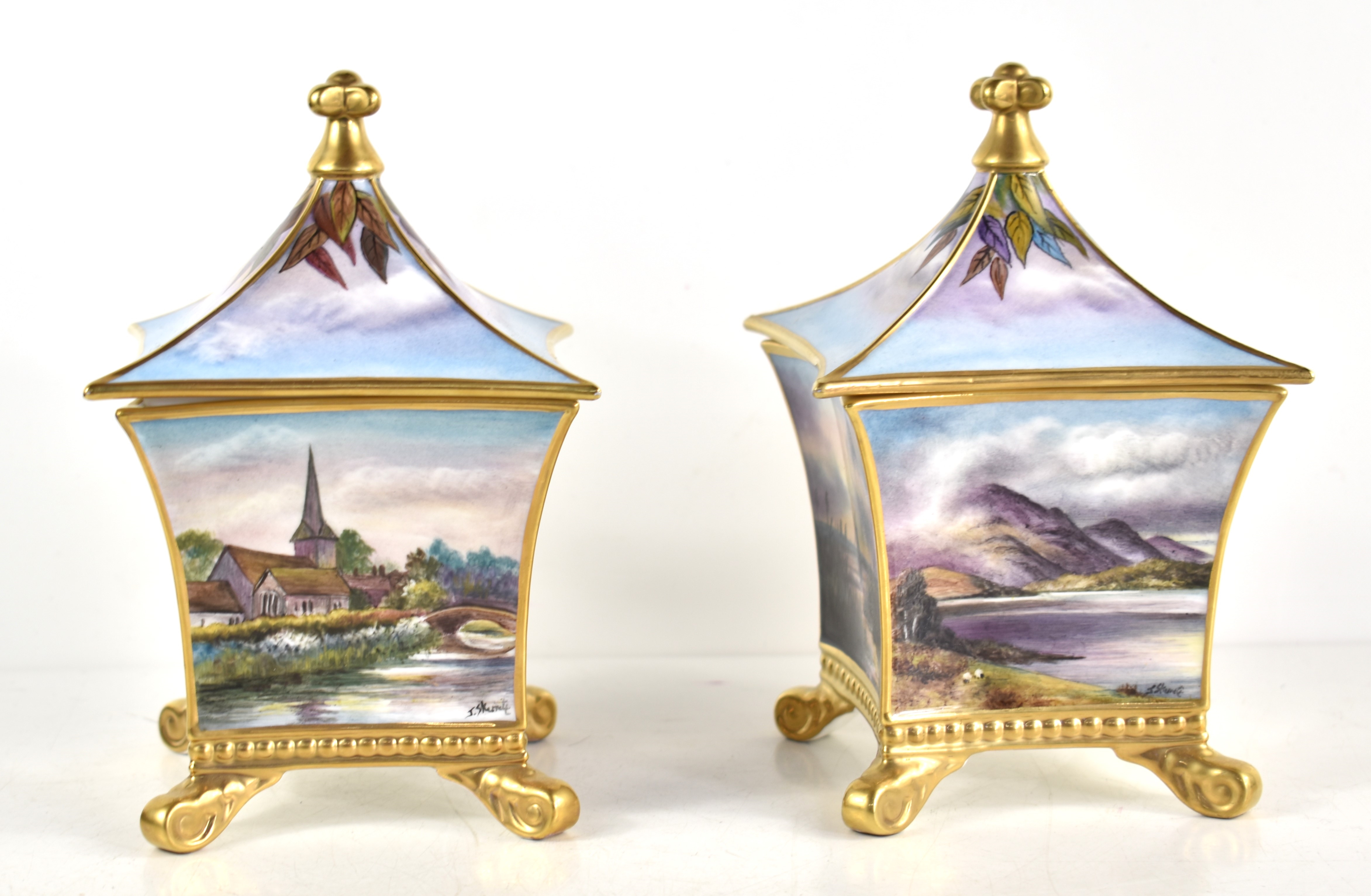 Royal Worcester | A pair of decorative pot and covers hand painted by ...