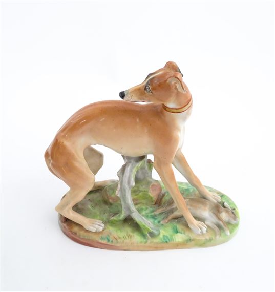 Jacob Petit | A French model of a greyhound with a rabbit / hare, on a ...