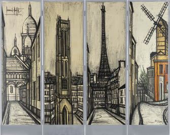 Bernard Buffet | Paravent à quatre feuilles représentant chacune une ...