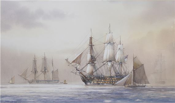 David C. Bell | Anchored full-rigged British naval vessels and others ...