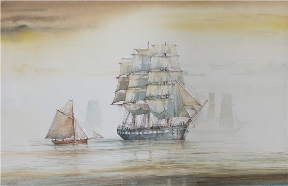 David C. Bell | A full-rigged ship taking on a pilot c.1880 (Circa 1880 ...