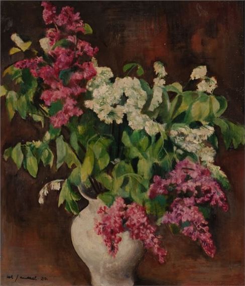 Willy Jaeckel | Fliederstrauss in weißer Vase (30) | MutualArt