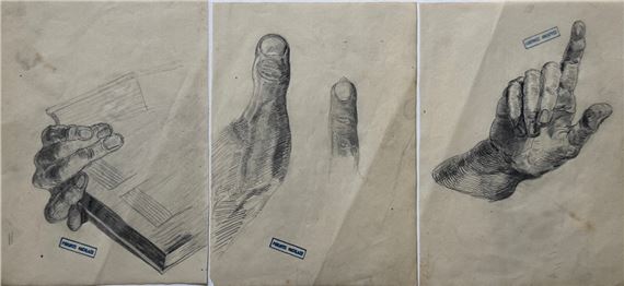 Hans Makart | Three sketch sheets with hand studies | MutualArt