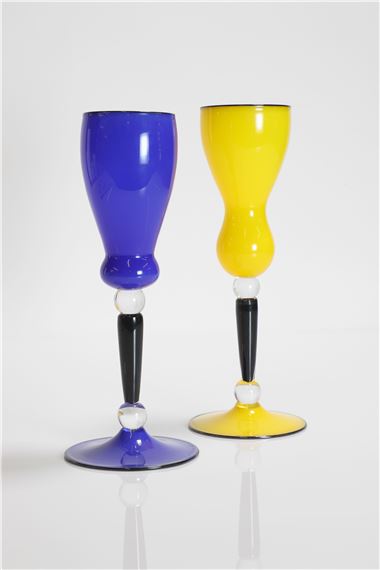 Dante Marioni | a pair of glass flutes in the Memphis style of blue and ...