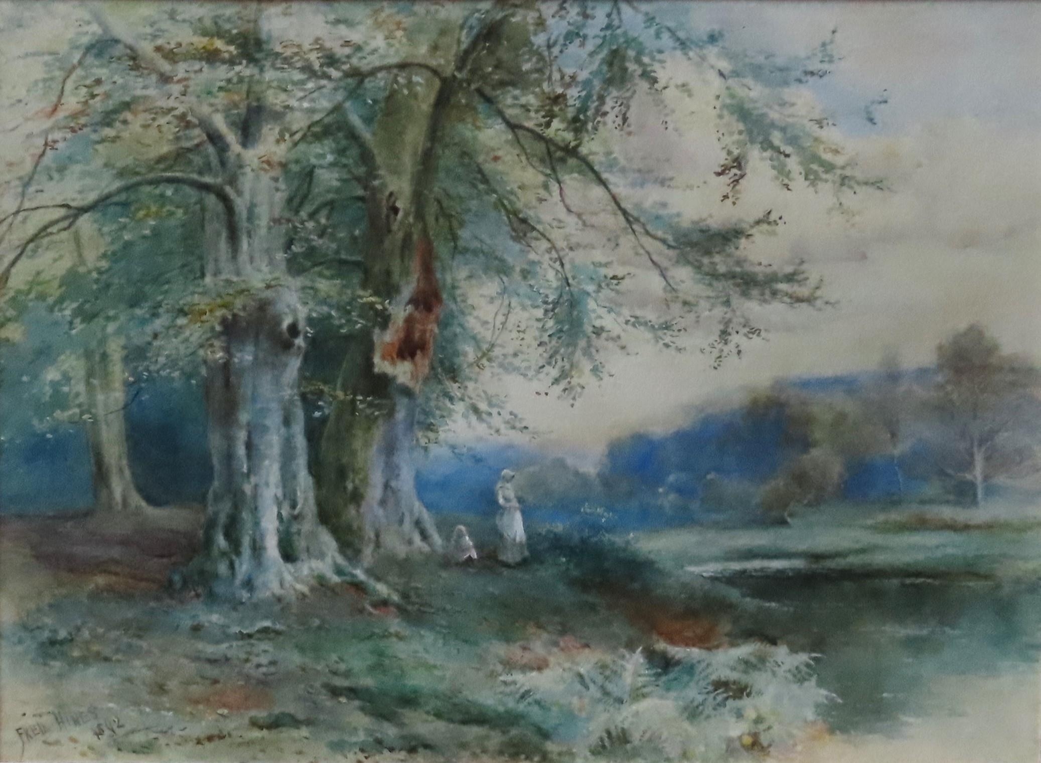 Frederick Hines | WATER COLOUR OF FIGURES BY A LAKE | MutualArt