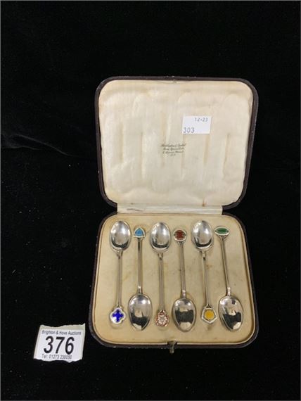 James Fenton | SET OF SIX HALLMARKED SILVER COFFEE SPOONS WITH ENAMEL ...