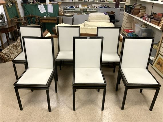 Pierre Vandel | SET OF SIX PIERRE VANDEL DINING CHAIRS WITH BLACK METAL ...