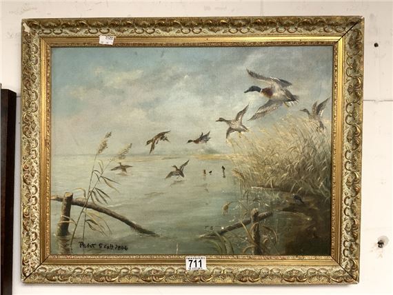 Peter Scott | OIL ON CANVAS OF FLYING DUCKS | MutualArt