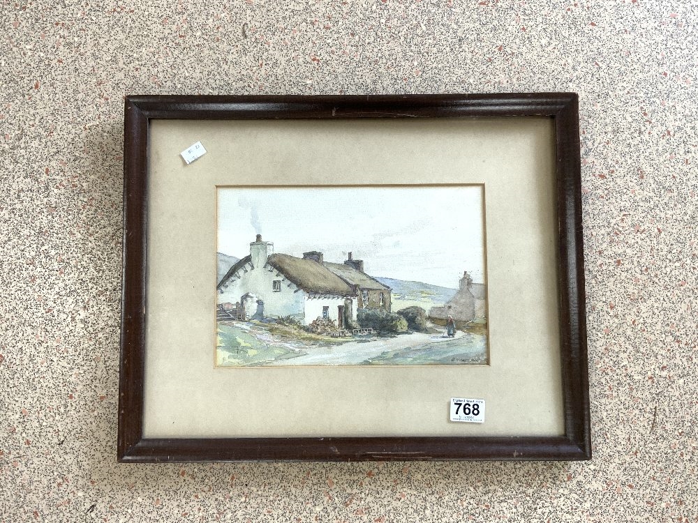 Mcpherson | WATERCOLOUR OF COUNTRY LANE AND COTTAGE AND A FIGURE ...