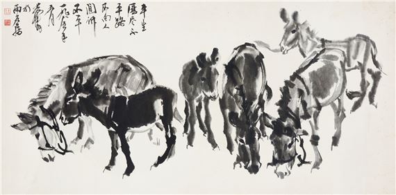 Huang Zhou | Six Donkeys (1985) | MutualArt