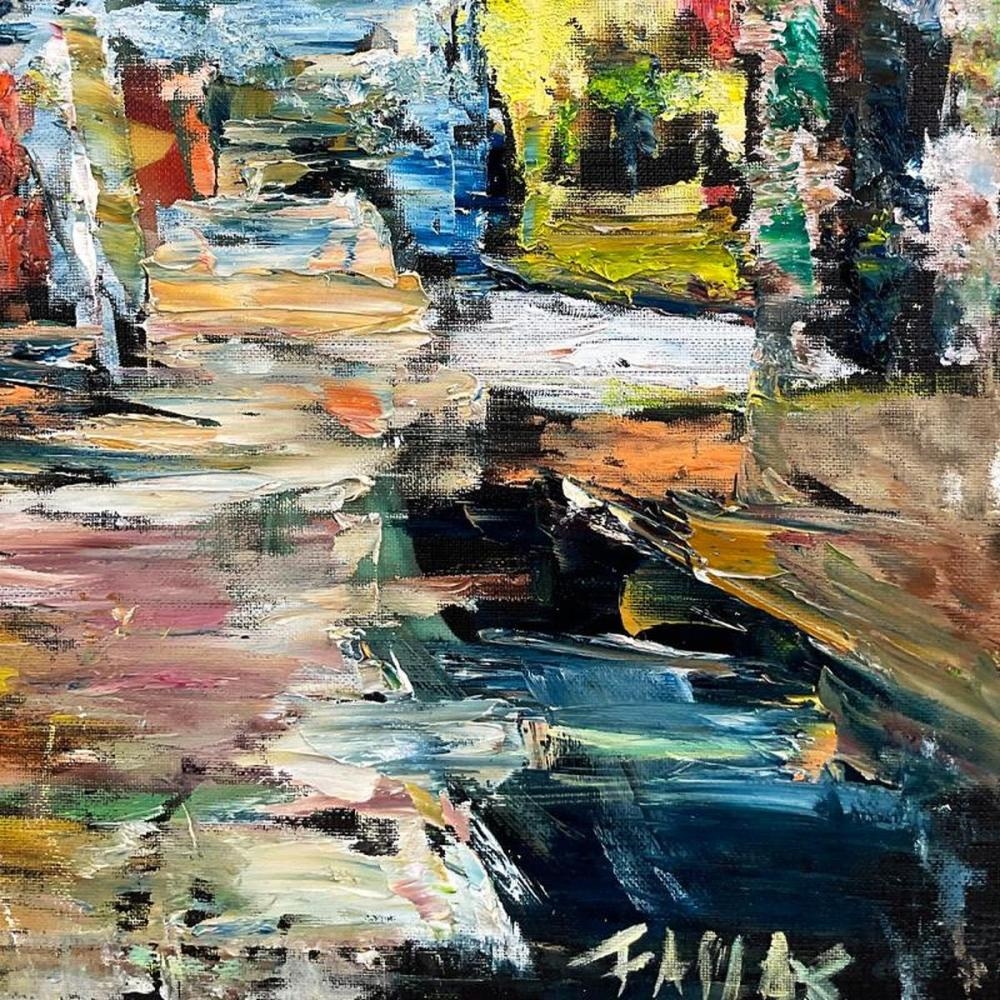 Elliot Fallas | City Lights Original Oil Painting on Gallery Wrapped Canvas | MutualArt