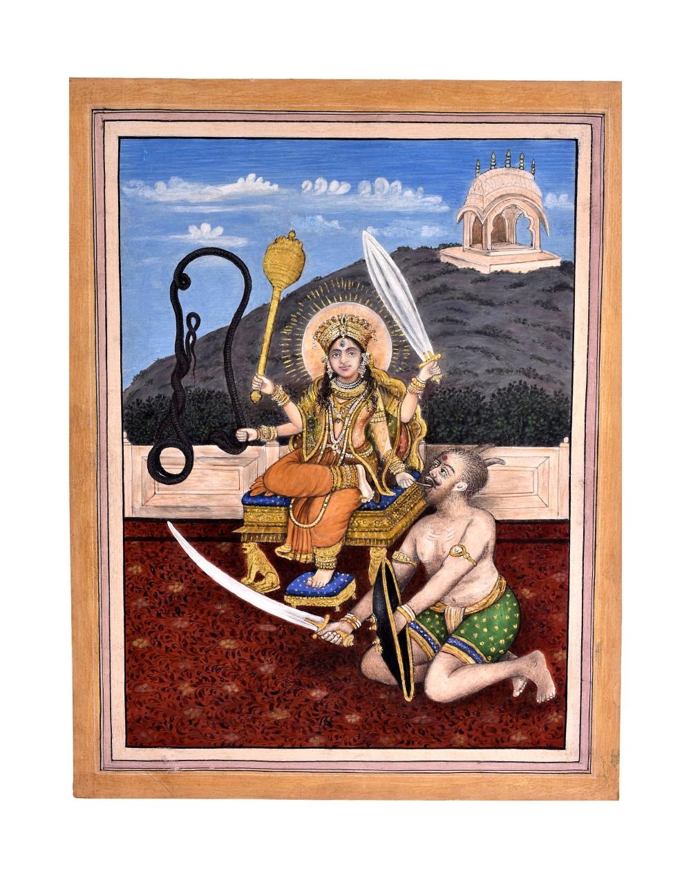 English School, 19th Century | DEVU SEATED ON A GOLDEN THRONE WITH A ...