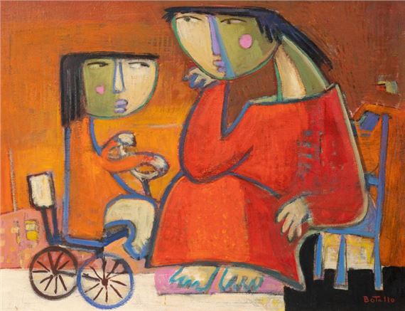 Ángel Botello | Mother and child on a bicycle | MutualArt