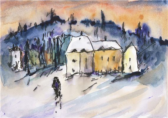 Albert Hennig | Winterabend mit Vorstadthäusern (1980) | MutualArt
