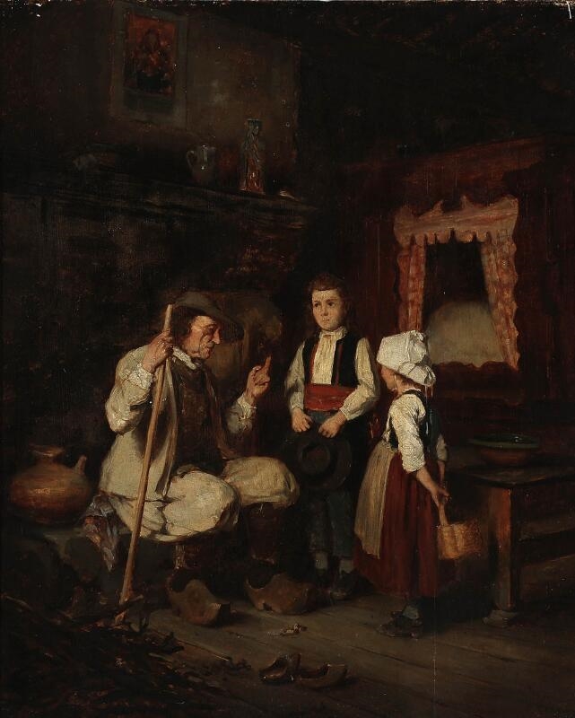 Alfred Louis Vigny Jacomin | An interior with an old man lecturing two ...