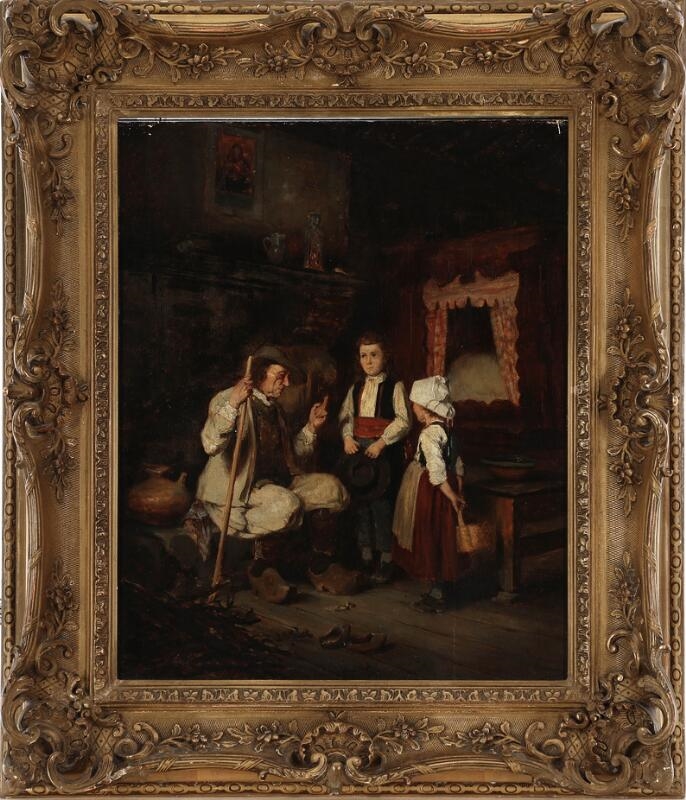 Alfred Louis Vigny Jacomin | An interior with an old man lecturing two ...