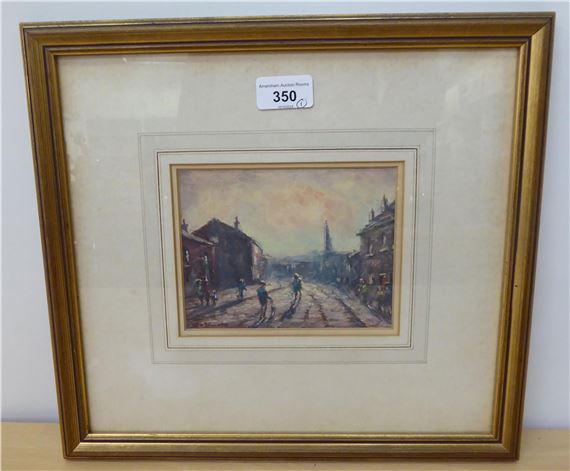 Peter Coombs | Peter Coombs - a street scene with figures watercolour bears a signature 4 x 6 ...