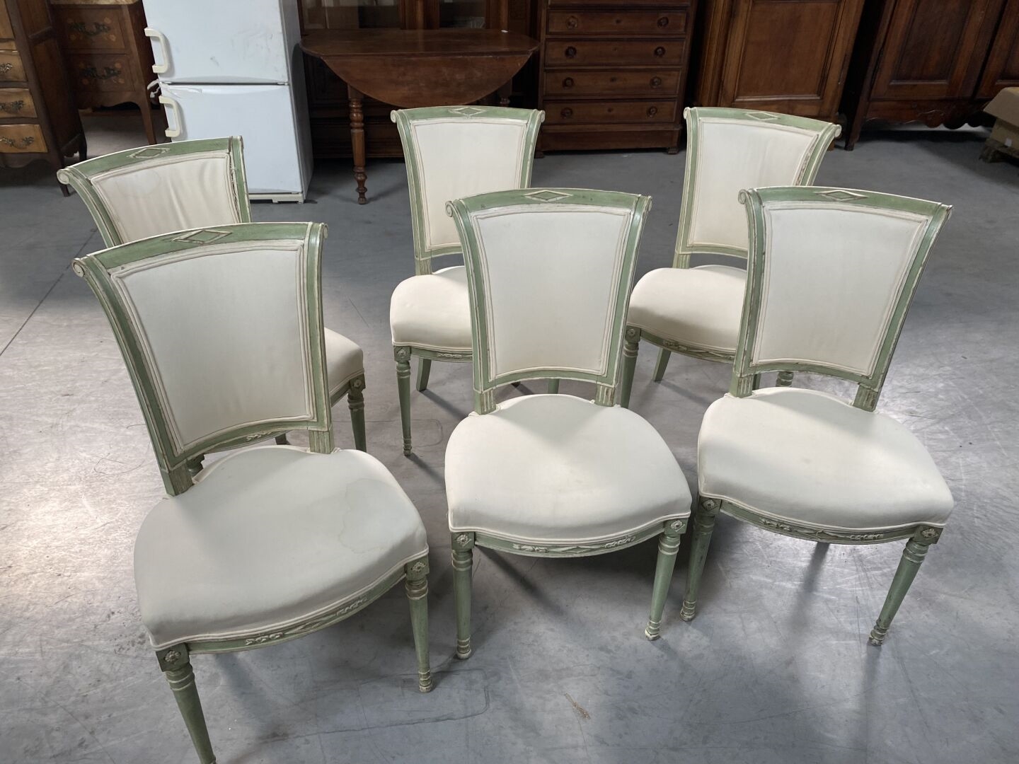 Directoire | SUITE de six CHAISES en bois laqué rechampi vert de style ...