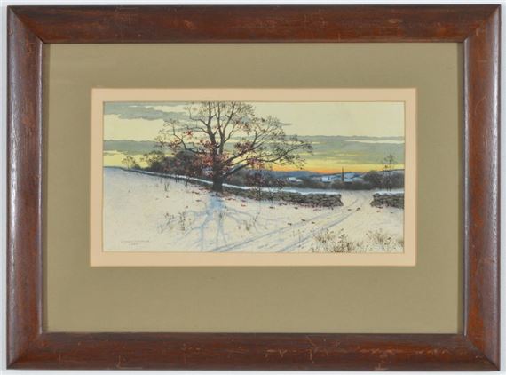 Charles Grant Davidson | Winter sunset with stonewall and village (1889 ...