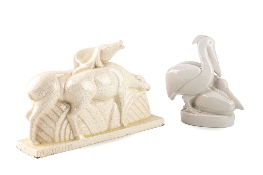 Charles Lemanceau | Couple of buffalos Cracked earthenware subject ...