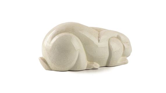 Charles Lemanceau | Reclining rabbit Subject in cream-glazed cracked ...