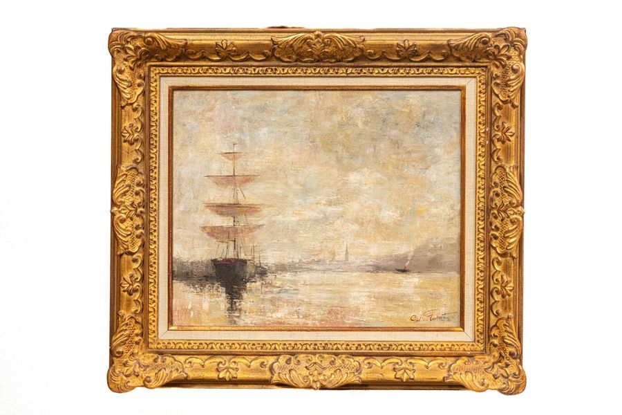Paul Flaubert | Three-masted ship in the port of Rouen Oil on canvas ...
