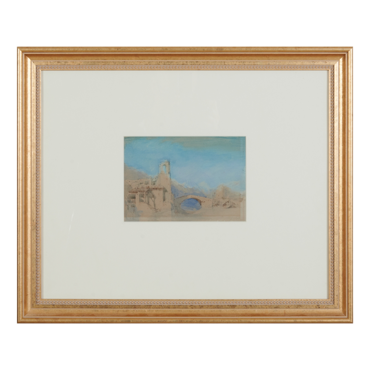 John Ruskin | Italian River Landscape with Houses and Bridge | MutualArt