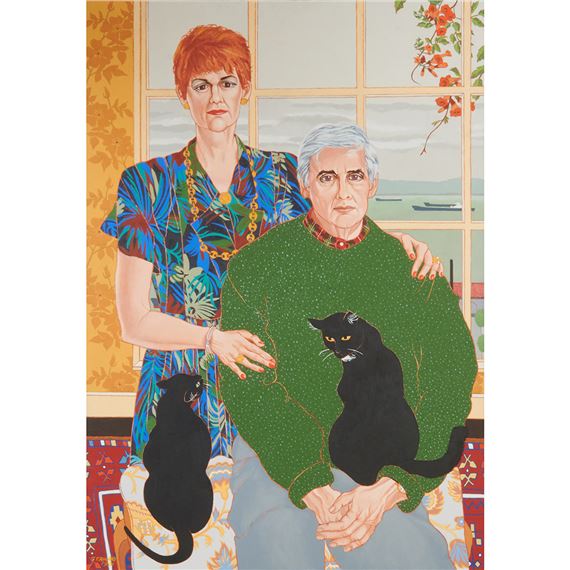 Joseph St. Amand | Portrait of Couple with Cats (1991) | MutualArt