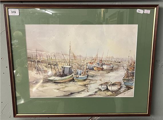 Jason Partner | Watercolour of fishing boats at low tide by Jason ...