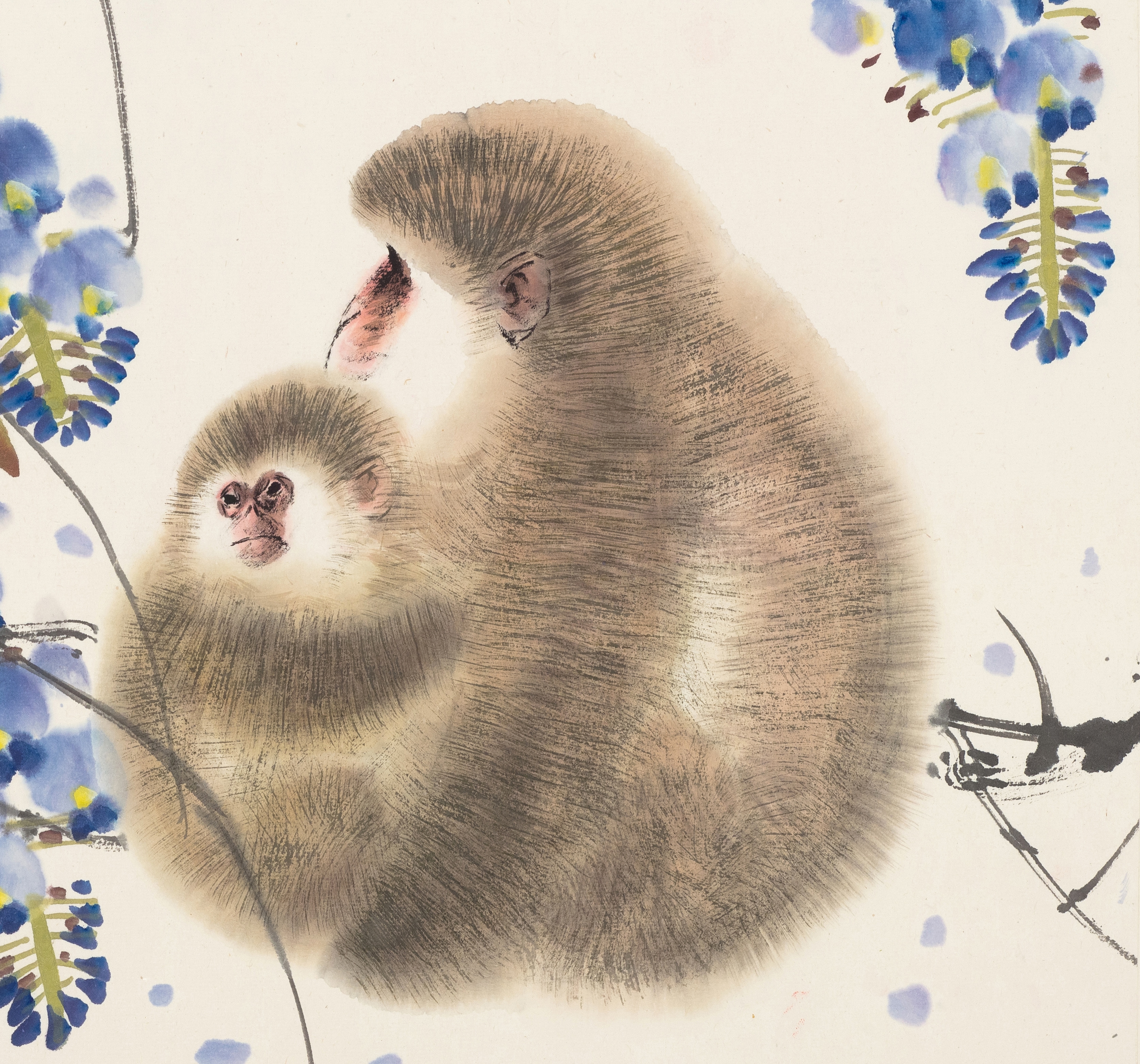 Fang Chuxiong | MONKEYS HUGGING UNDER THE WISTERIA | MutualArt