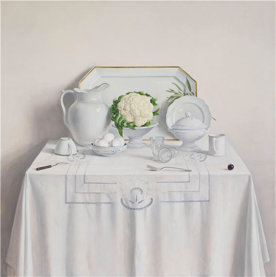 Raymond Han | White Still Life with Cauliflower (1987) | MutualArt
