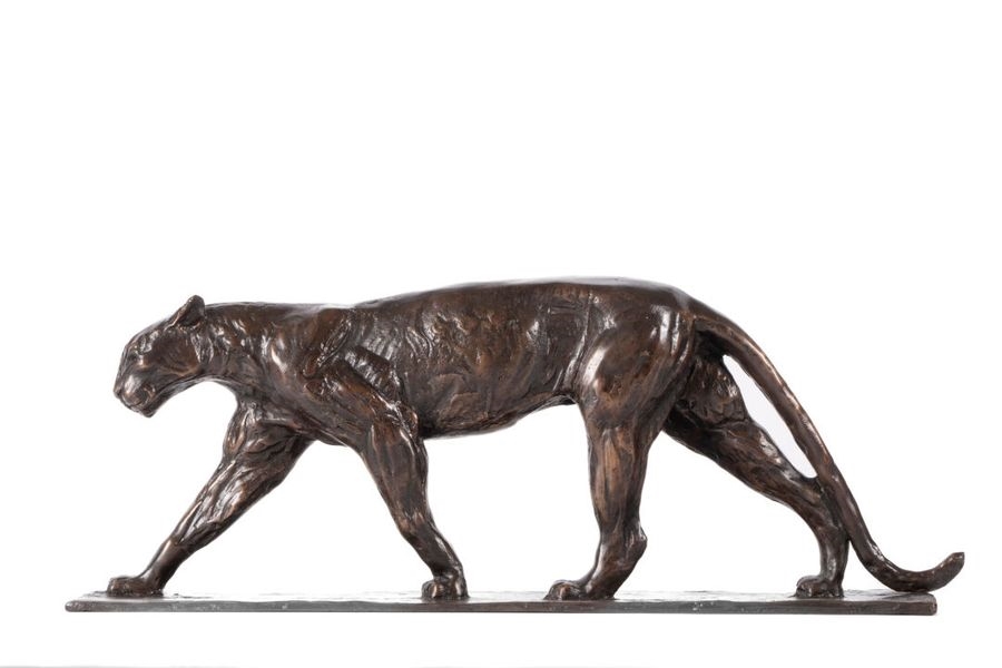 Rembrandt Bugatti | Black patina bronze sculpture of a walking leopard ...
