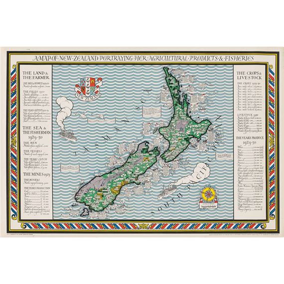 MacDonald Gill | A MAP OF NEW ZEALAND (1931) | MutualArt