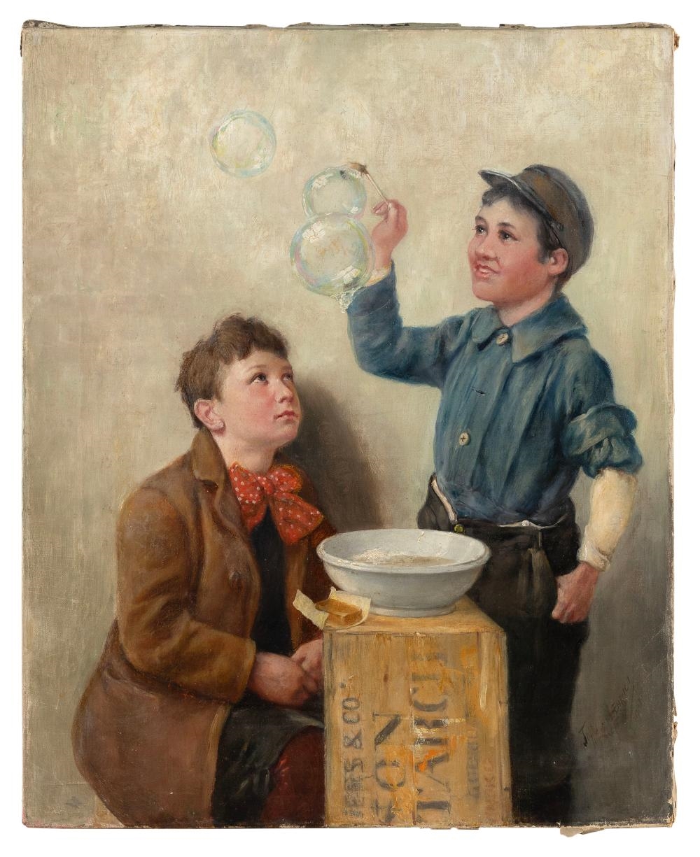John Henry Henrici | Two boys blowing bubbles | MutualArt